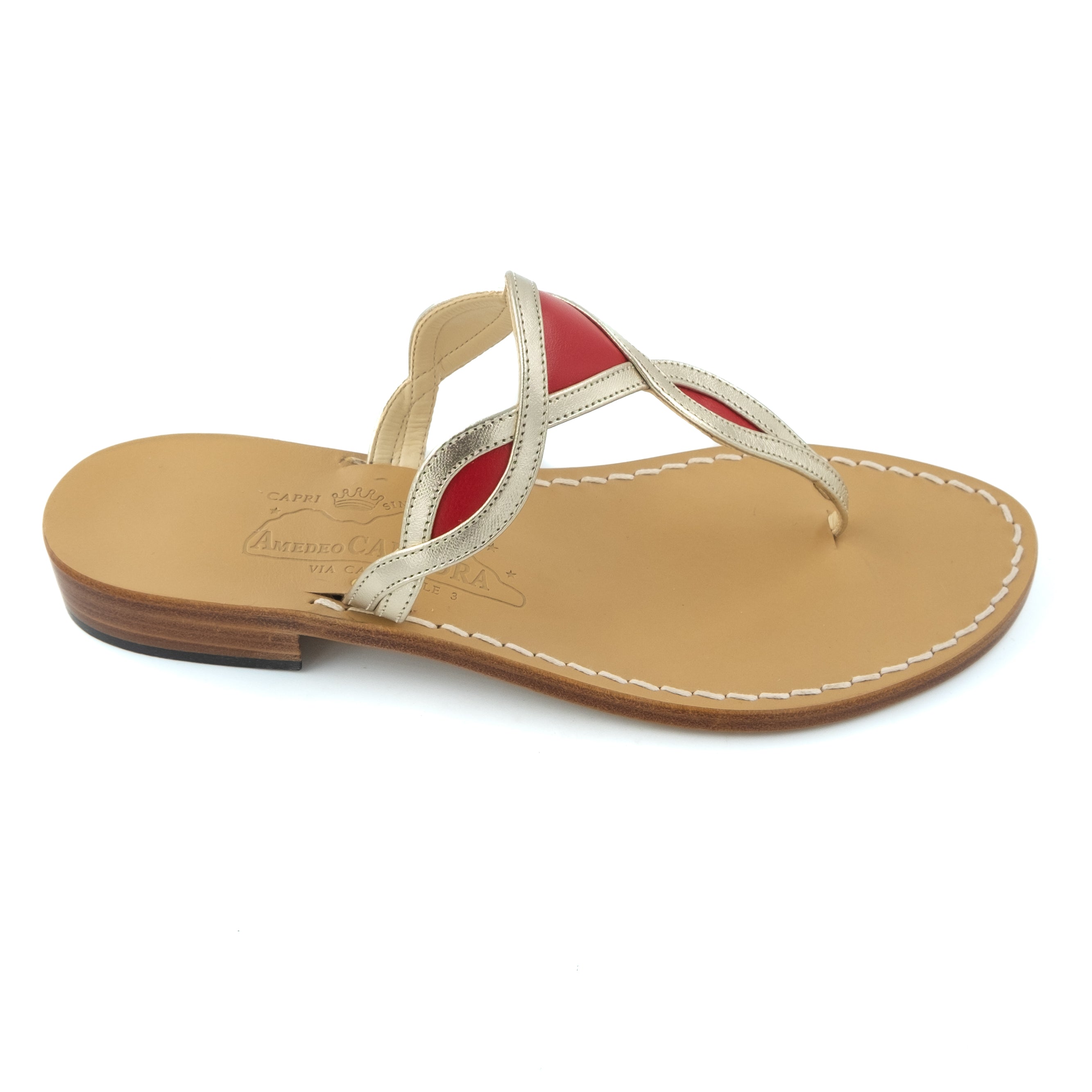 Esme Christmas - Genuine leather thong sandal with decorated weave ...