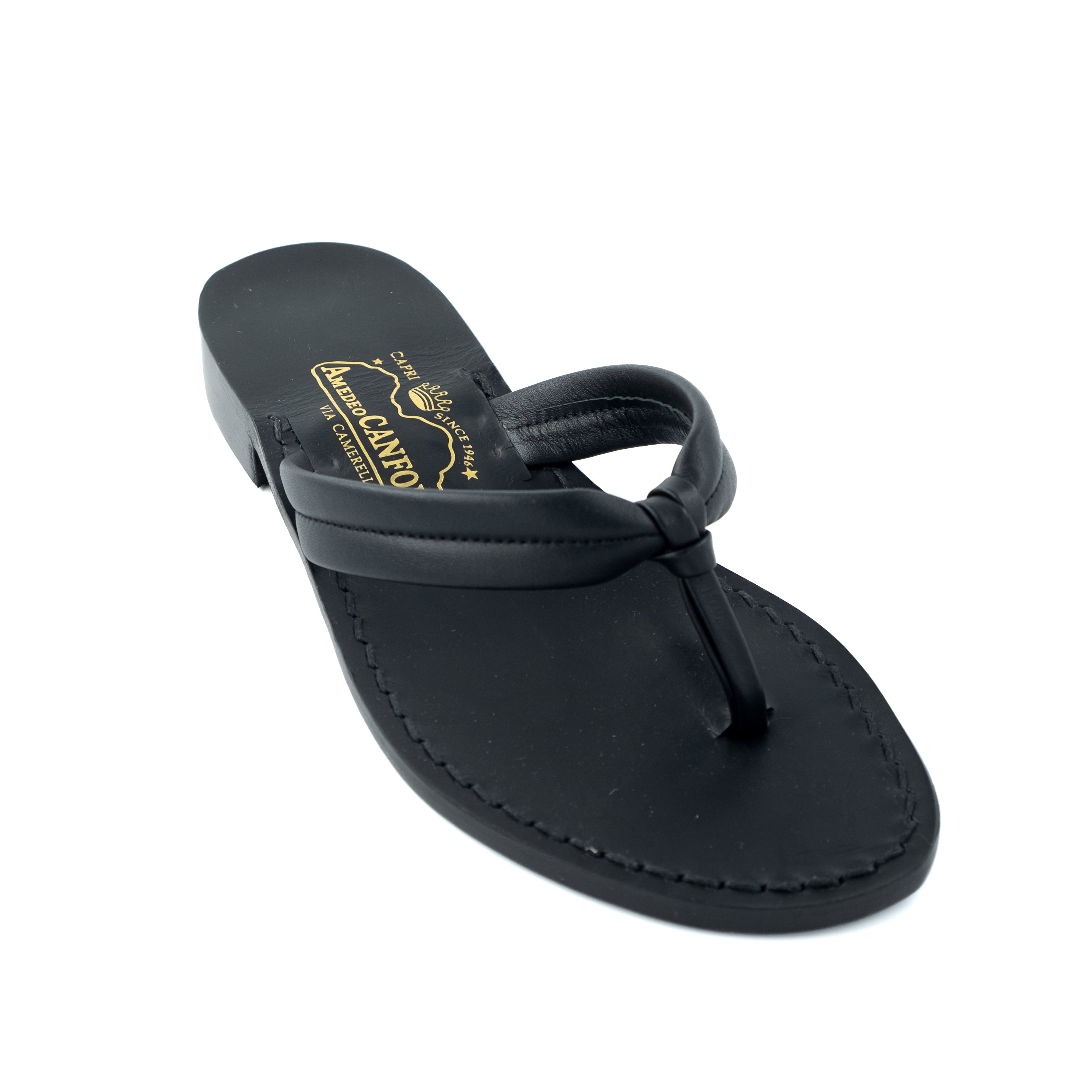 Janet ALL BLACK - Genuine leather thong sandal with heel – Canfora.com