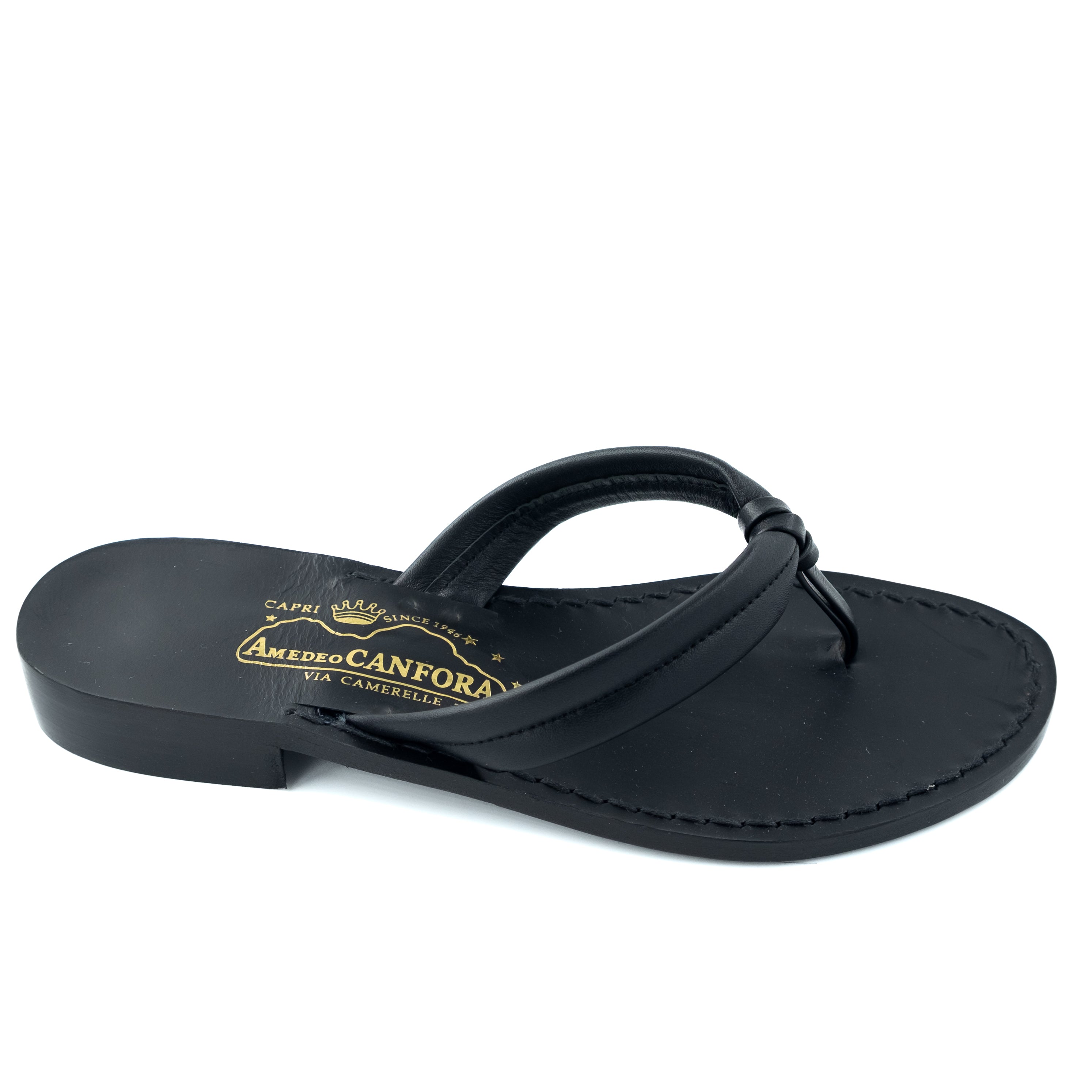 Janet ALL BLACK - Genuine leather thong sandal with heel – Canfora.com