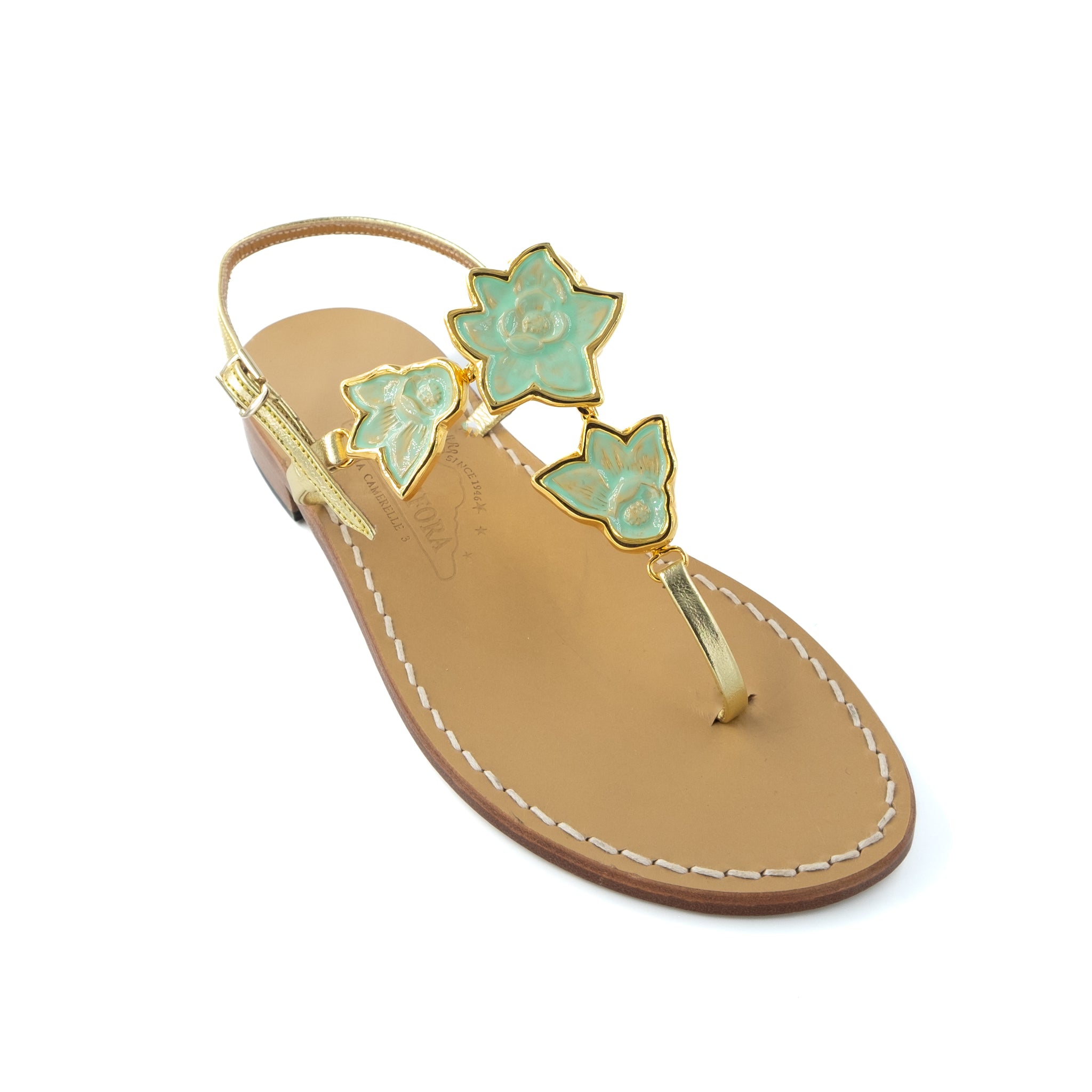 Tina - Genuine leather thong sandal with painted flower jewellery ...