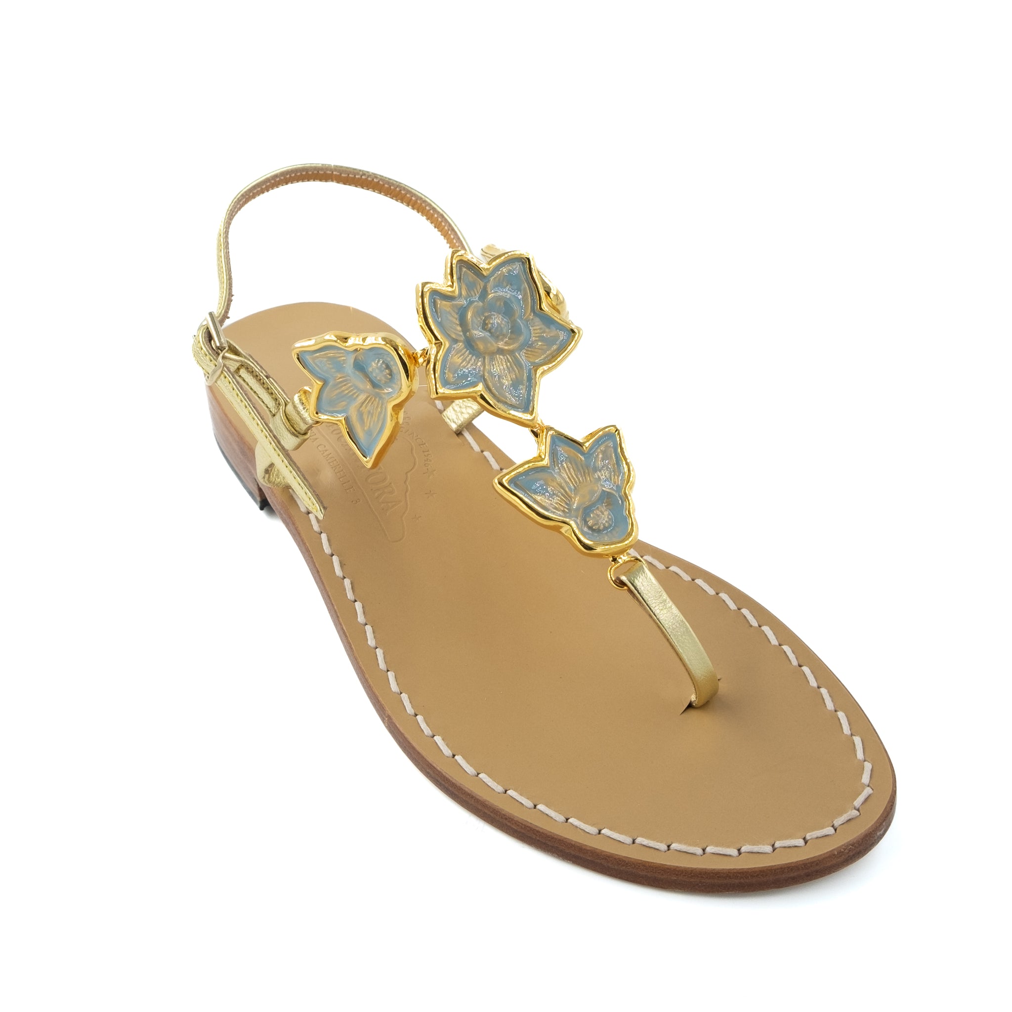 Tina - Genuine leather thong sandal with painted flower jewellery ...