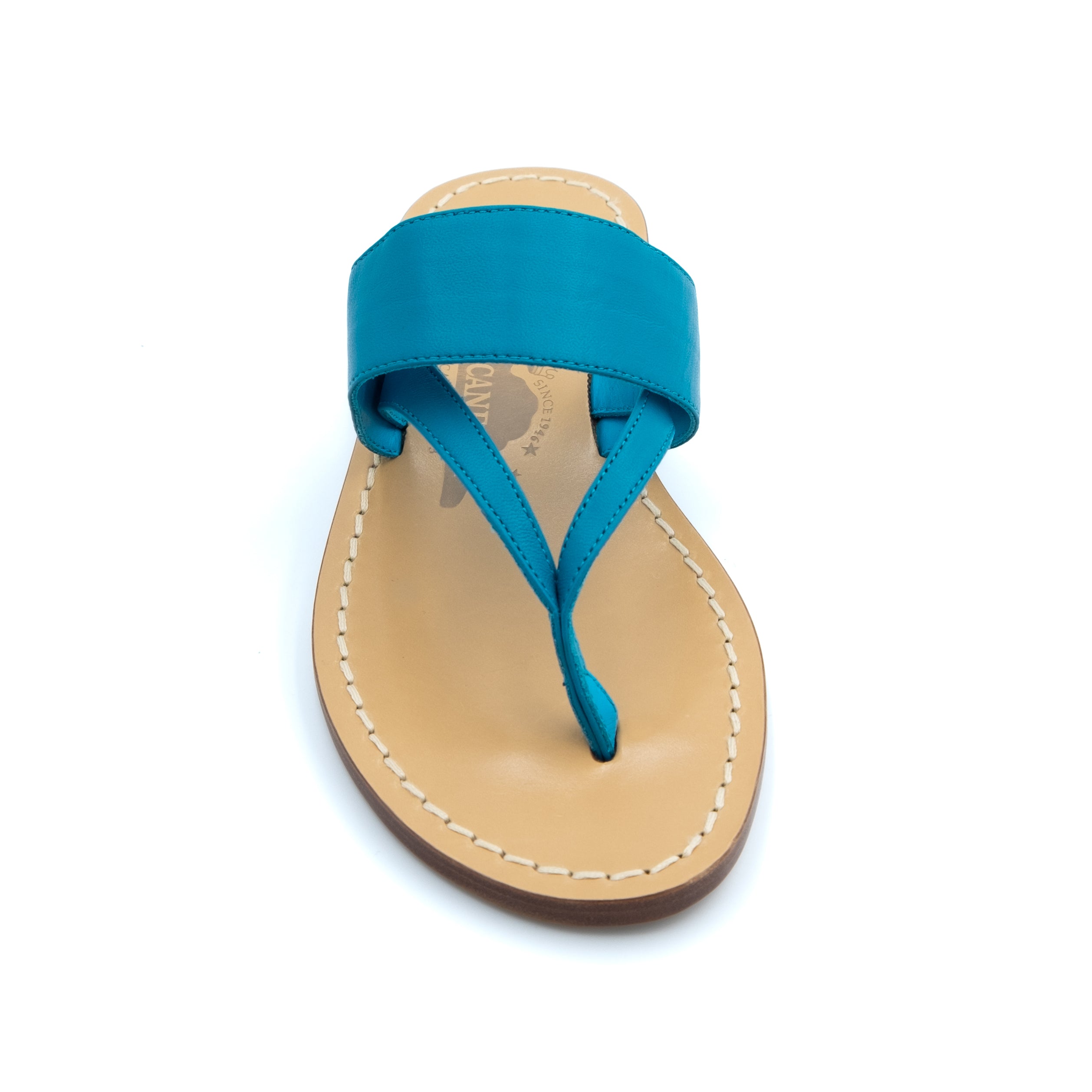 Marilyn Turquoise - Genuine leather thong sandal with wide strap ...